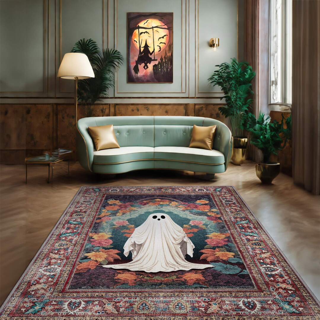 Halloween Ghost Scene Art Rug, Ghost Halloween Decor, Vintage Look ...