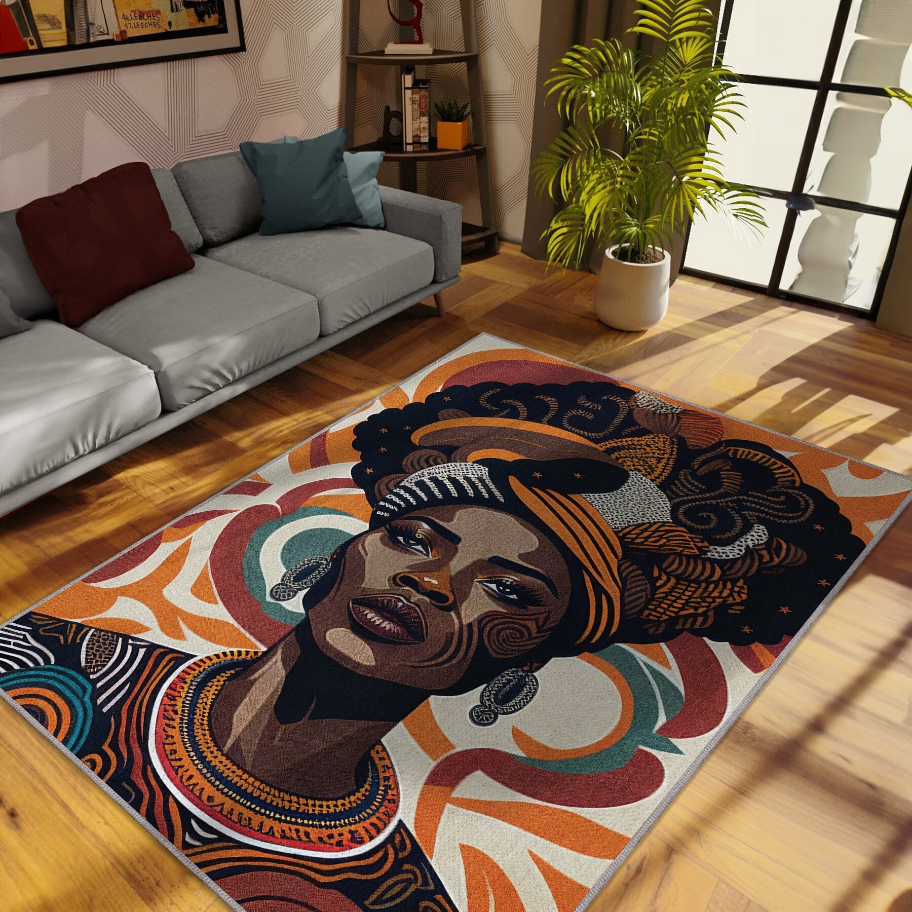 Art Deco African Woman Rug, Ethnic Rug, Colorful Rug, Cool Home Decor ...