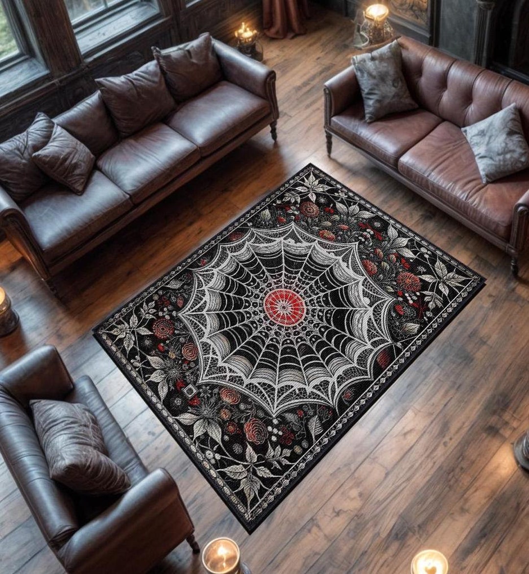 Spider Web Rug for Gothic Home Decor, Black Red Gothic Rug for ...