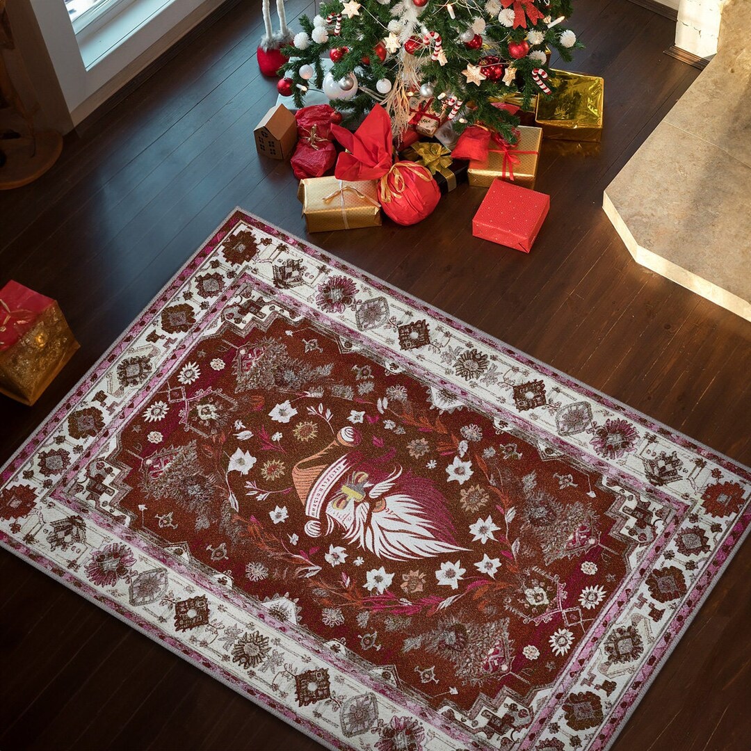 Vintage Rug Look Santa Claus Christmas Rug for Christmas Decor Indoor ...