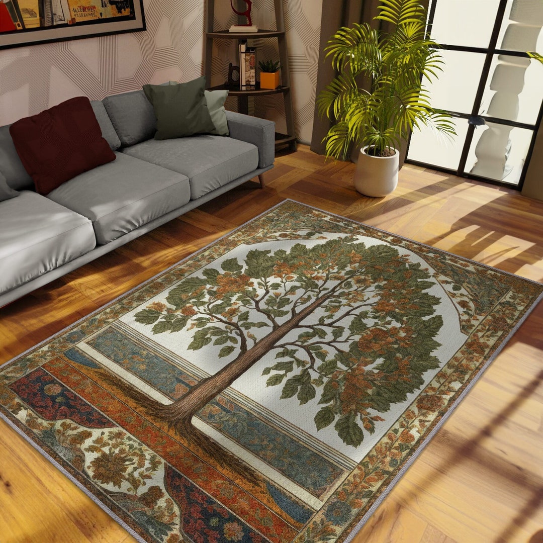 Poplar Rug, Fall Home Decor, Autumn Rug, Tree of Life Rug, Persian Ruıg ...