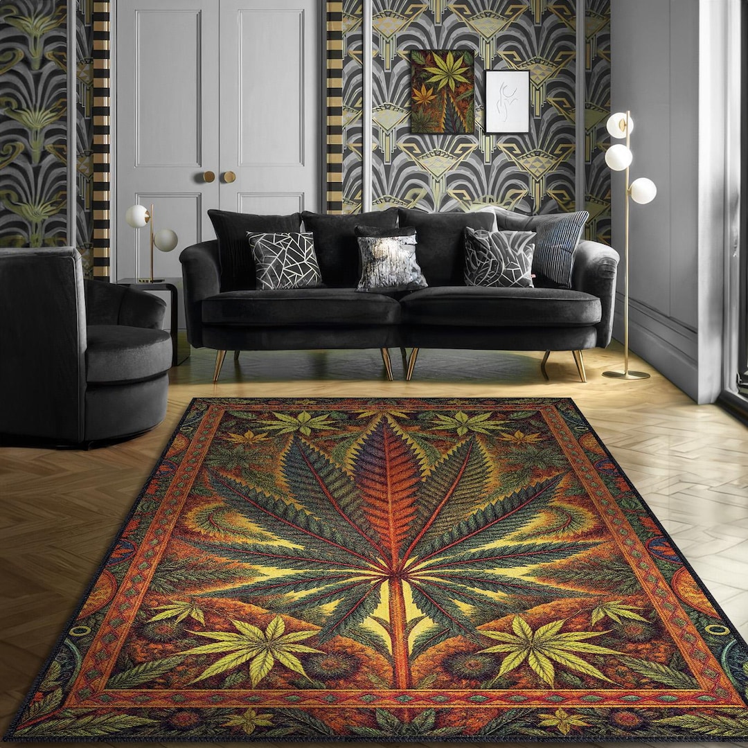 Marijuana Rug for Hippie Room Decor, Weed Gifts, Cannabis Rug for Leaf ...
