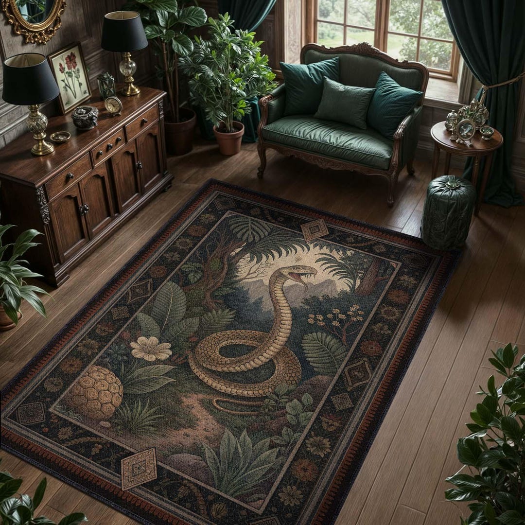 Snake Area Rug for Eclectic Decor, Mystical Serpent Rug for Dark Home ...