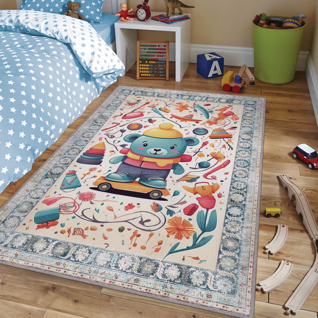 Teddy Bear Rug, Cute Nursery Rug, Playful Room Decor, Kids Bear Rug ...