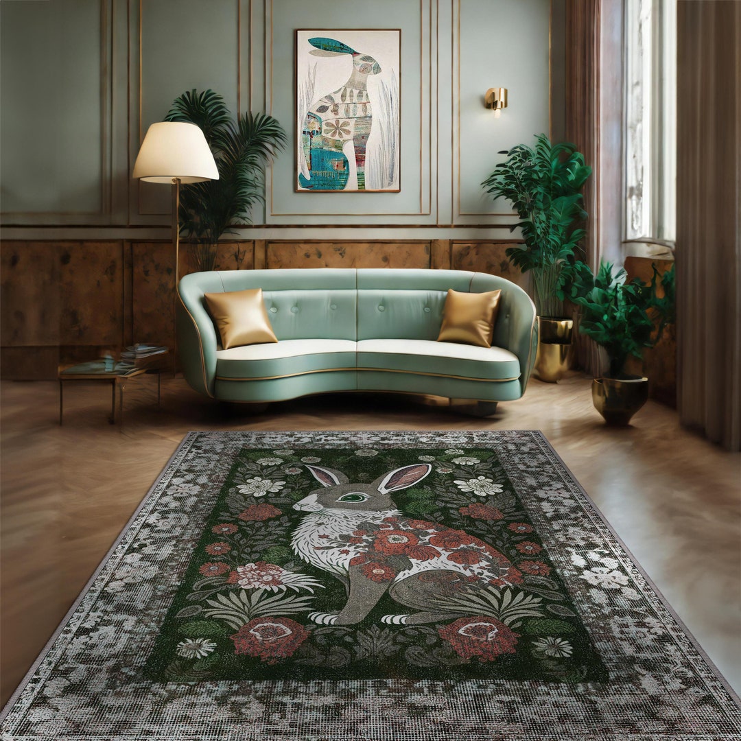 Rabbit Rug, Whimsical Rug for Woodland Decor, Nature Themed Area Rug ...