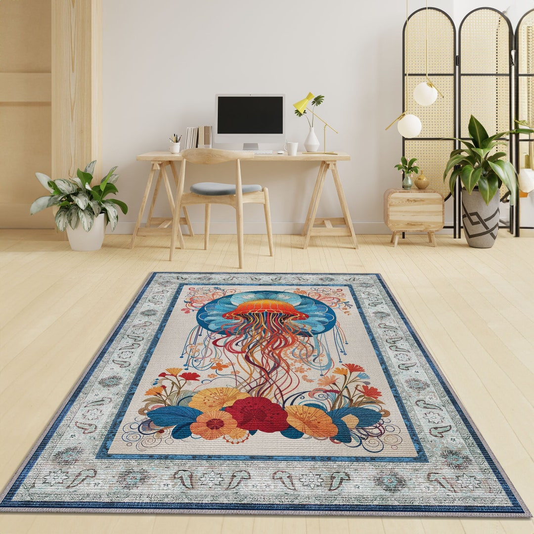 Jellyfish Rug, Boho Rug for Beachy Room Decor, Cool Rug for Jellyfish ...