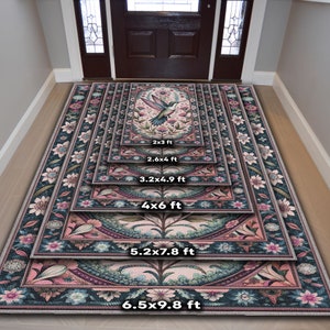 Pink Cottagecore Rug With Hummingbird Art for Rustic Home Decor, Bird ...