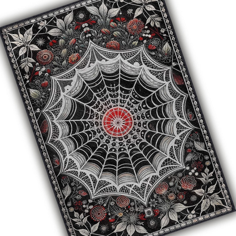 Gothic Spiderweb Rug, Red and Black Dark Academia Decor, Victorian Goth ...