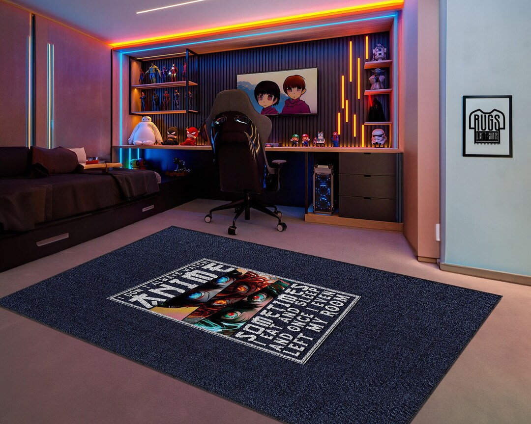 Eyes, Anime Rug, Anime Themed Blue Color Area Rug, Subtle Anime Art ...