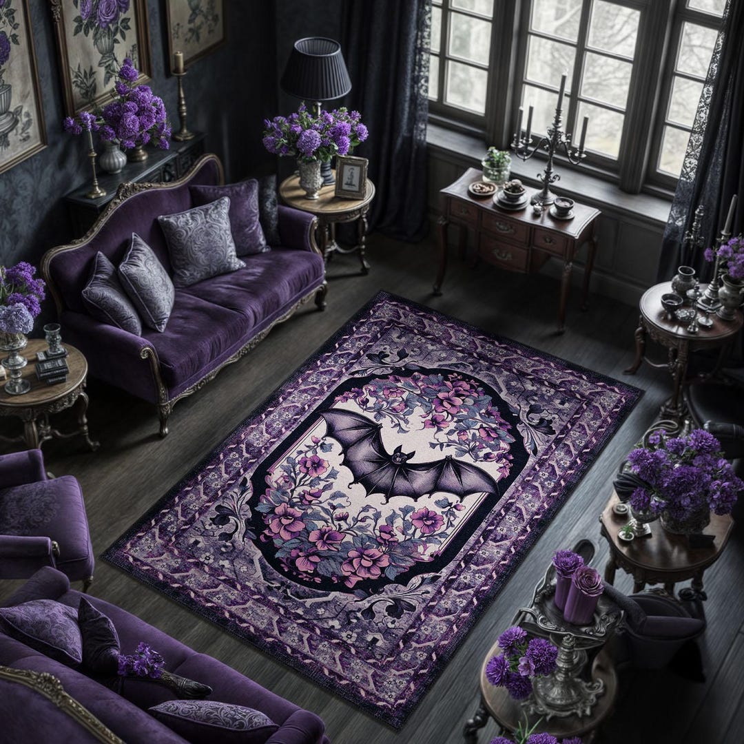Goth Rug for Gothic Home Decor, Maximalist Rug, Gothic Bat Rug ...