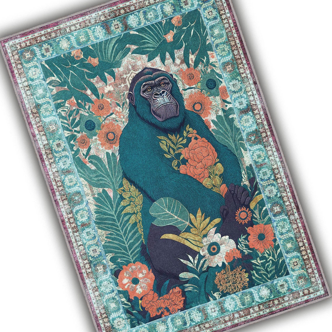 Art Deco Gorilla Rug Forest Green Rug Maximalist Art Rug - Etsy Canada