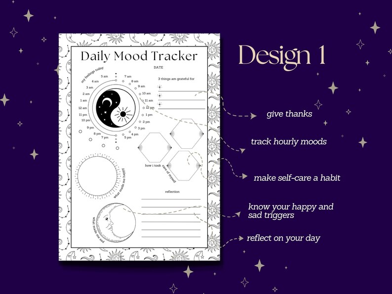 Daily Mood Tracker Printable mystic, Mood Journal Planner Insert, Mood ...