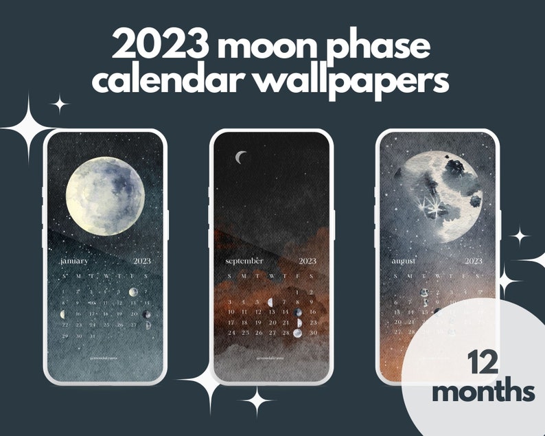 Moon Phase Calendar 2023 Phone Wallpaper Lunar Calendar 2023 - Etsy