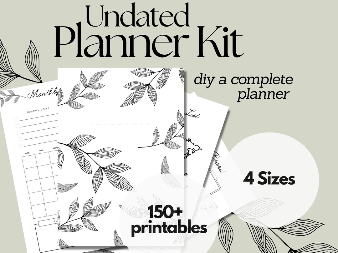 Undated Planner Printable Set botany, Bullet Planner Digital Download ...