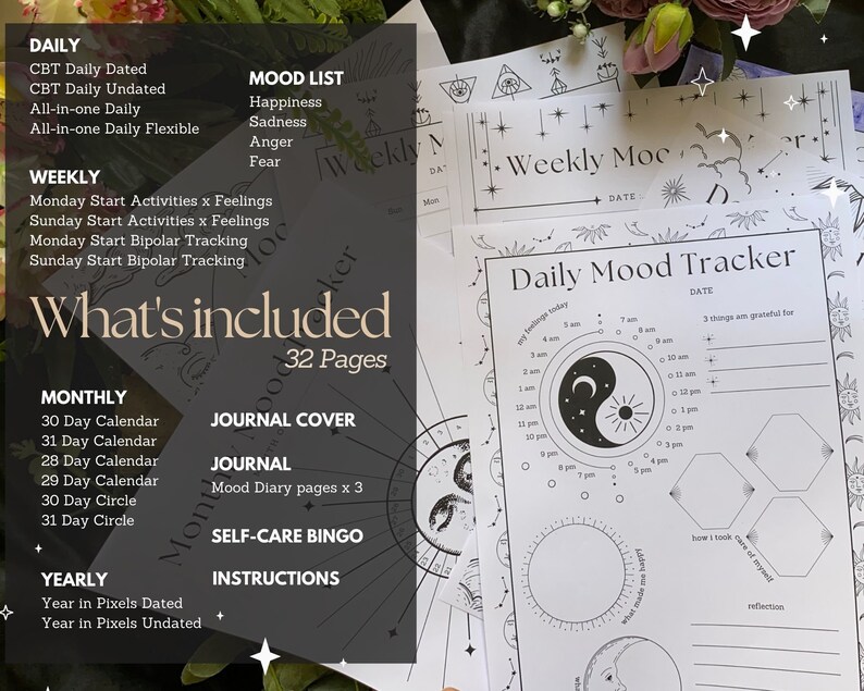 Mood Tracker Printable celestial Yearly Monthly Weekly - Etsy