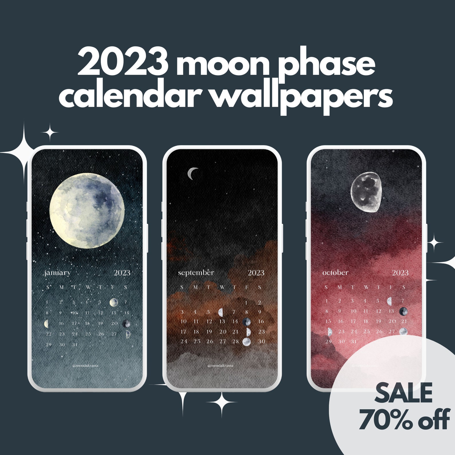 Moon Phase Calendar 2023 Phone Wallpaper, Lunar Calendar 2023 Phone ...