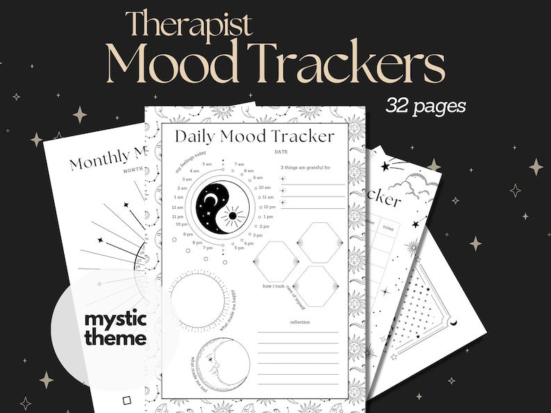 Mood Tracker Printable celestial, Yearly Monthly Weekly Daily Mood ...