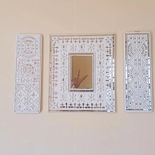 Lippan Square Art Mud N Mirror Work Table Decor Handmade - Etsy