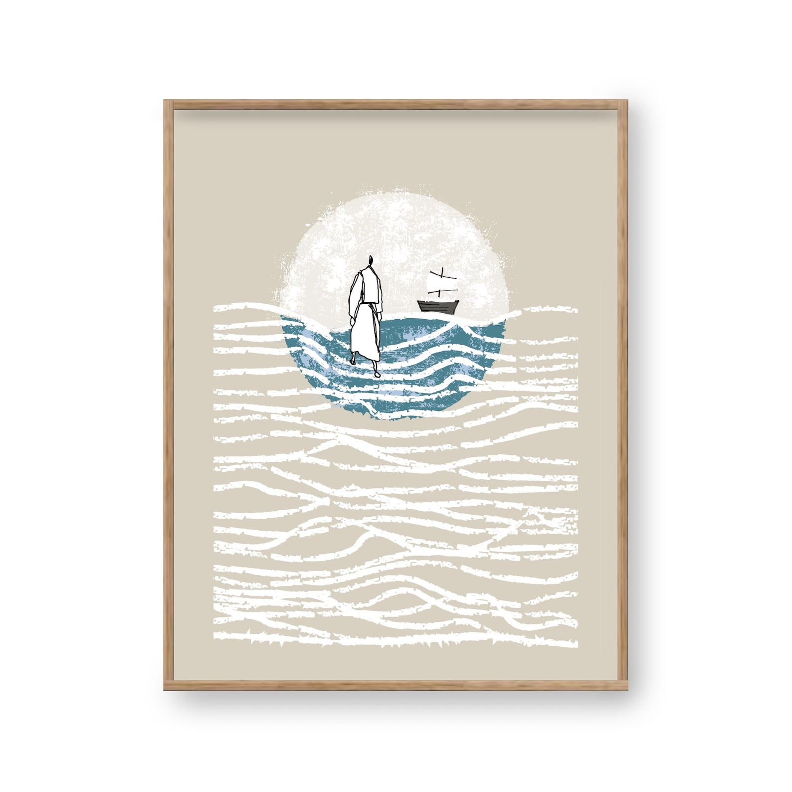 Walk on Water Christian Modern Art Bible Sketches Bible Wall Art Jesus ...