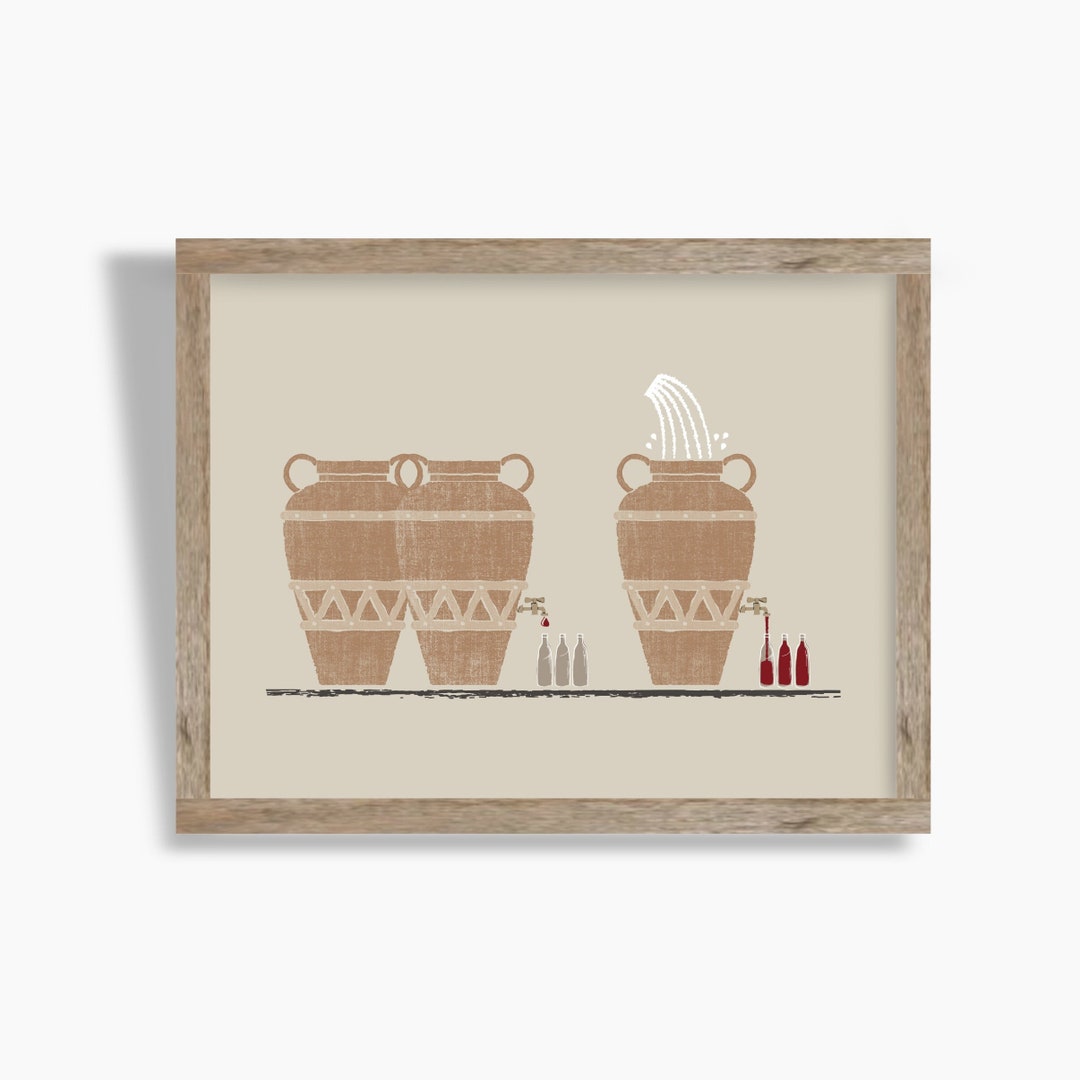 Jesus Changes Water Into Wine • Bible Sketches Bible Wall Art Boho ...