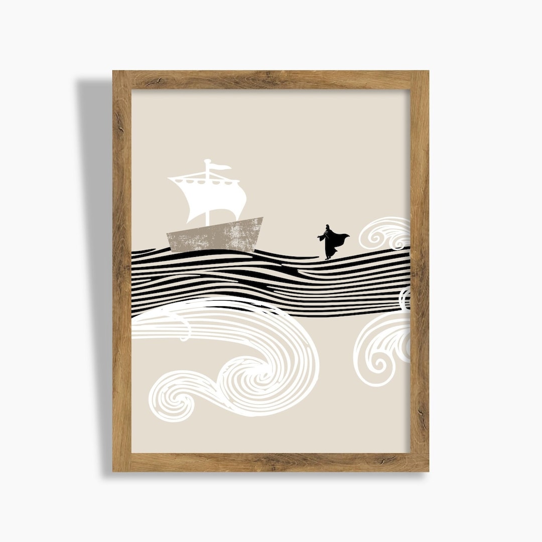 Minimalist Christian Art Jesus Walking on Water Bible Sketches Bible ...