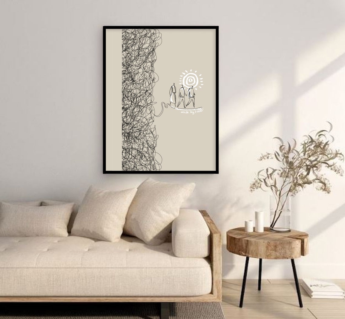 Walk by Faith Print: Minimalist Christian Art Sketch (digital Download ...