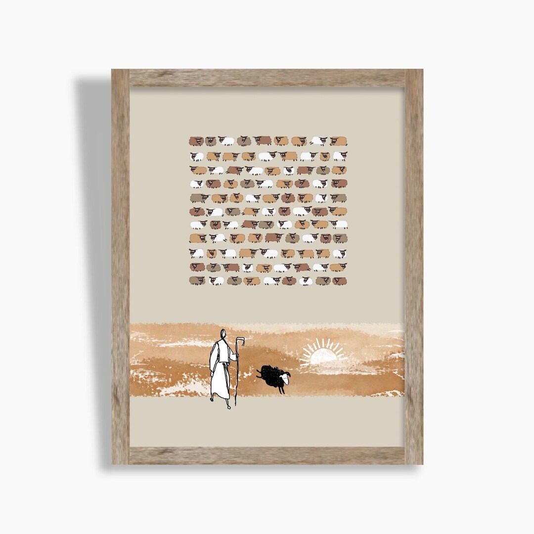 Jesus and the Lost Sheep Print, Minimalist Christian Art (digital ...