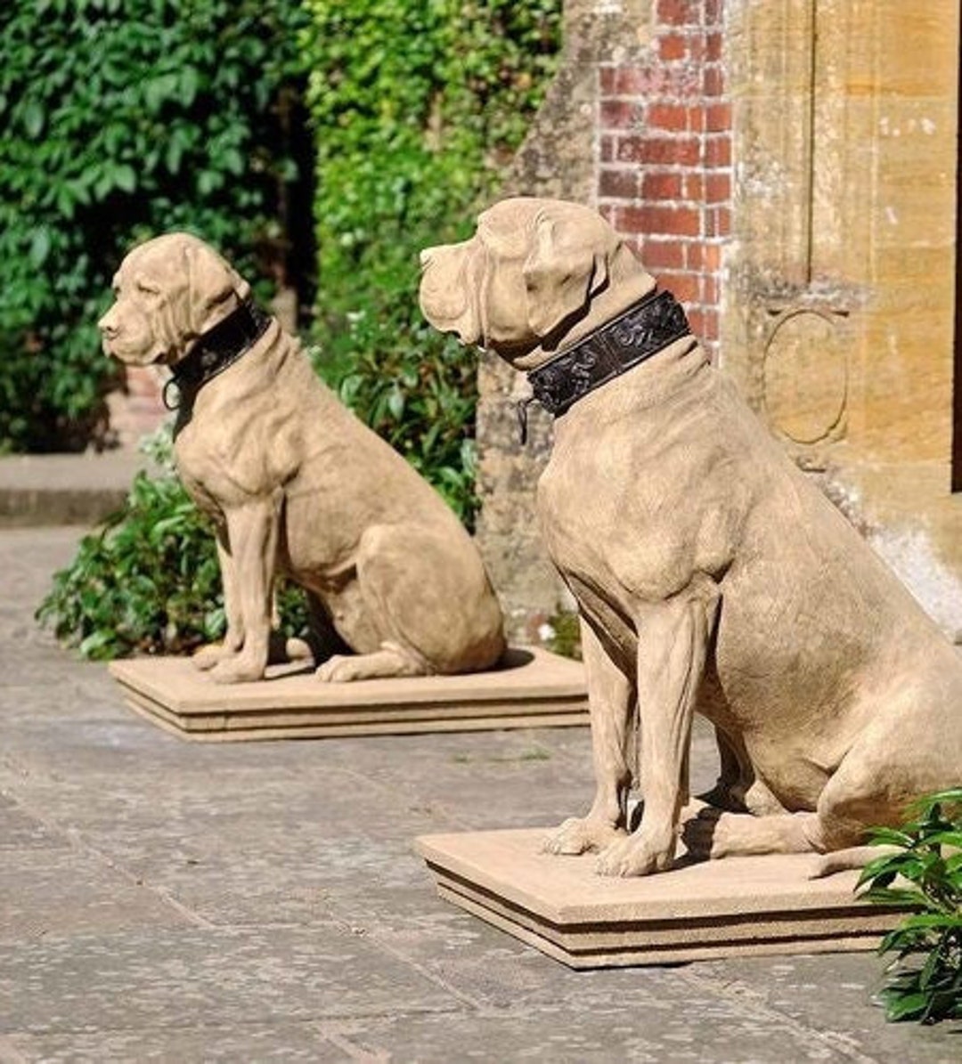 Pair of Mastiff Dog Statues Made With Composite Bath Stone and Solid ...
