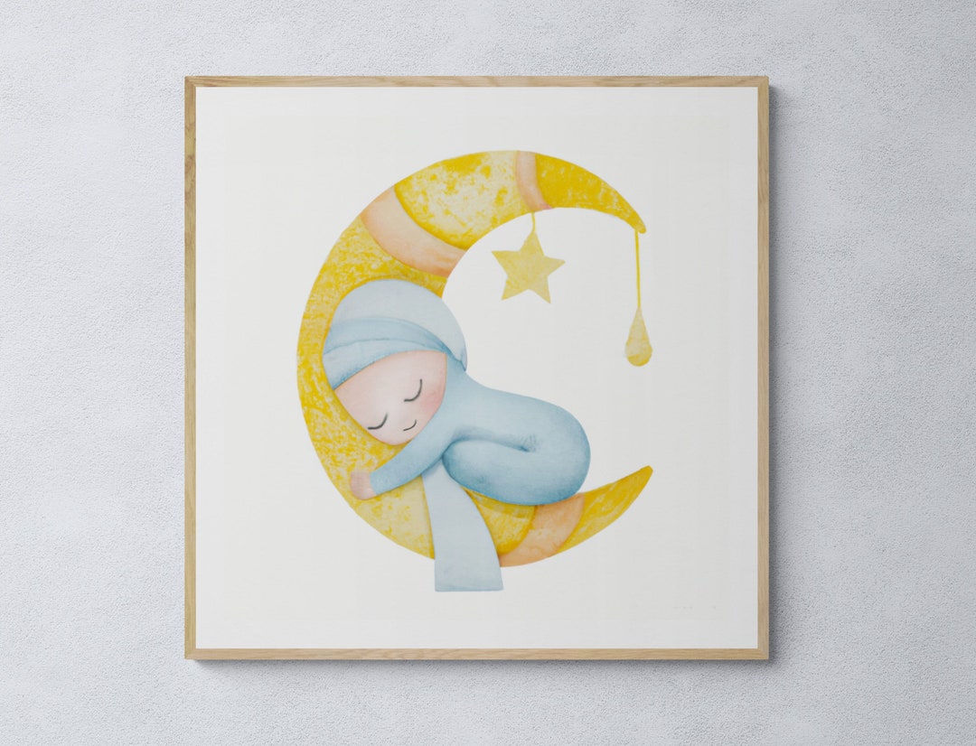 Sleeping Baby Moon Nursery Print, Nursery Wall Art, Nursery Decor, Baby ...
