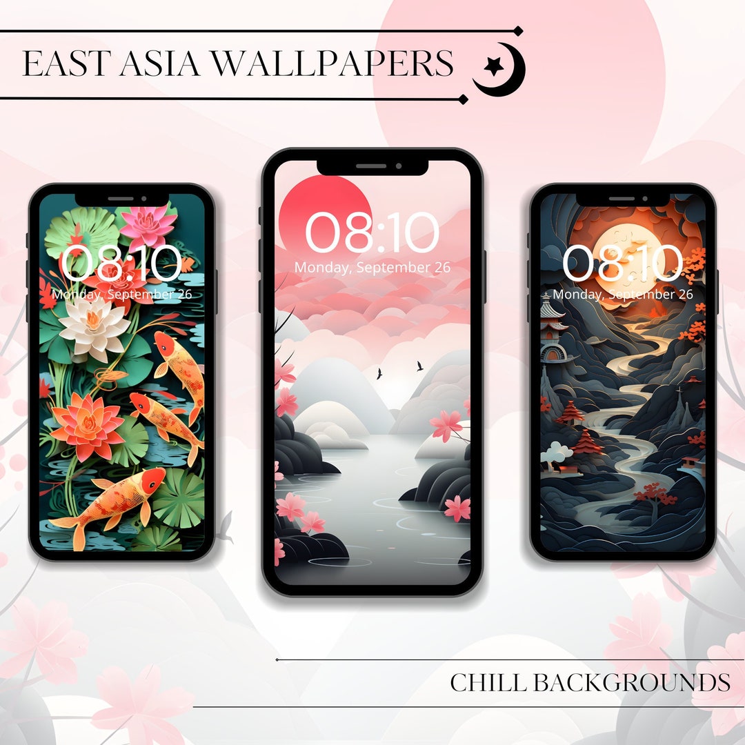 Scenic Wallpaper, Lotus Wallpaper, Set of 3, Sakura Wallpaper, Japanese ...