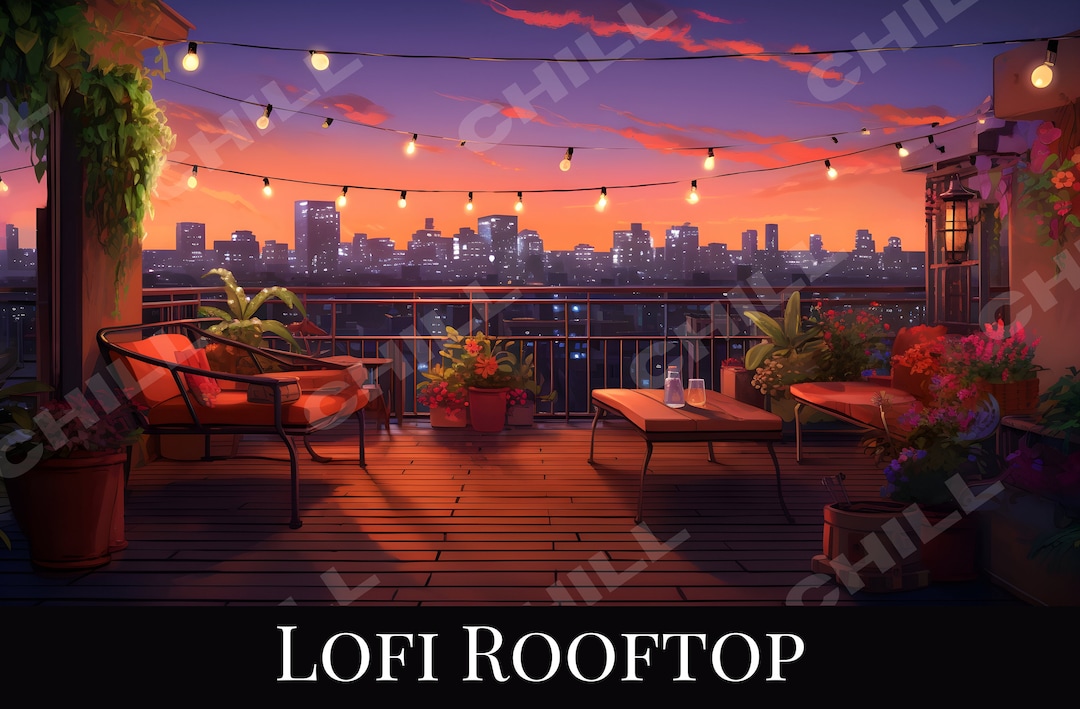 Lofi Rooftop View Zoom Background: Sunset Cityscape (digital Download ...