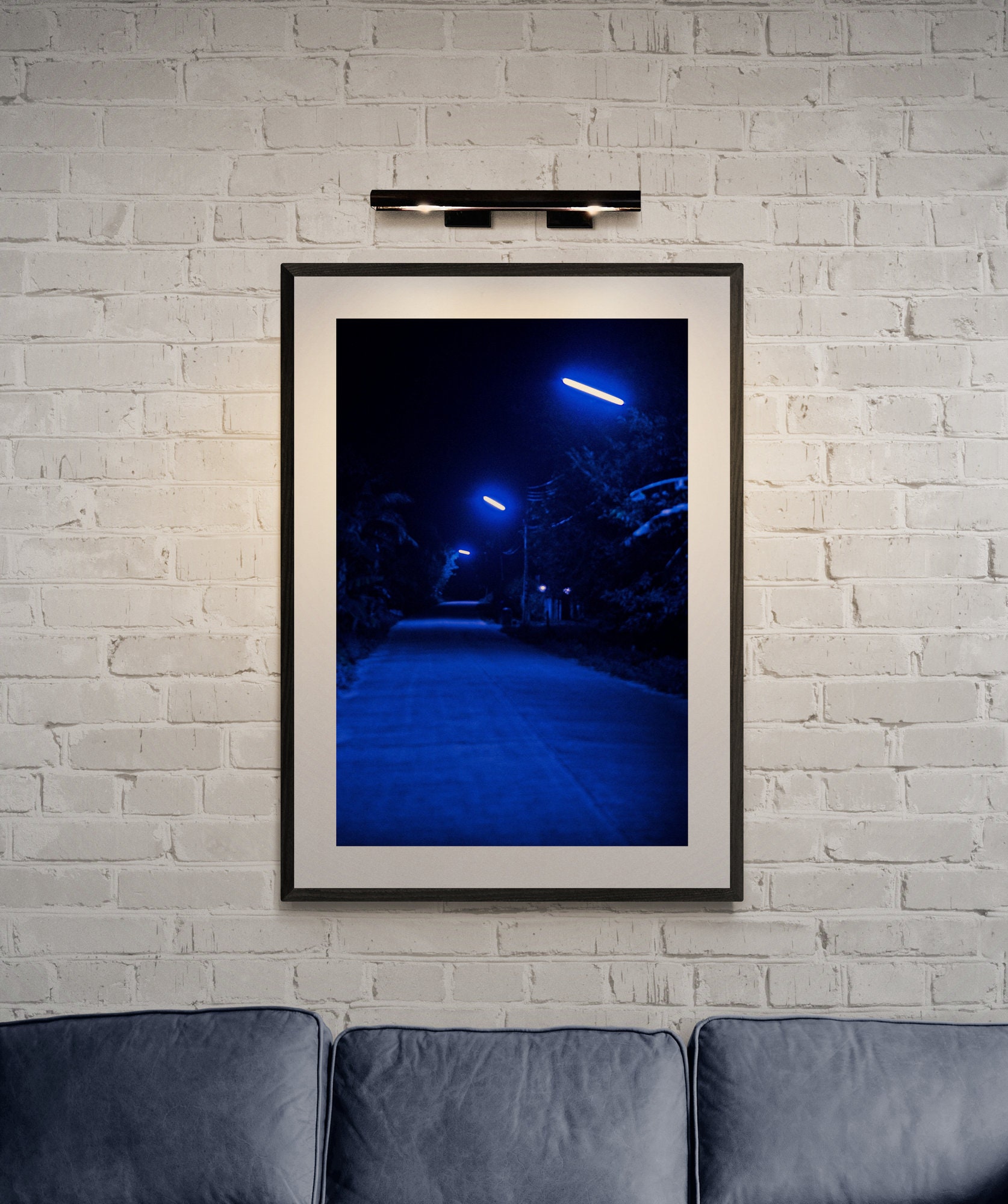 Dark Blue Road Neon Lights Wall Art Print Cyberpunk Wall - Etsy