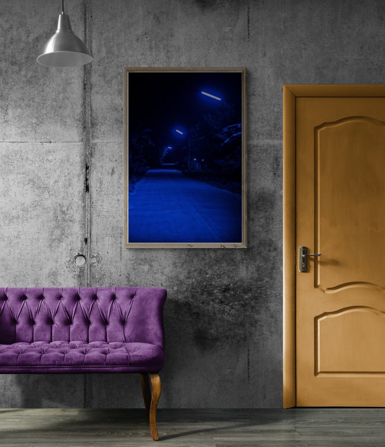 Dark Blue Road Neon Lights Wall Art Print Cyberpunk Wall - Etsy