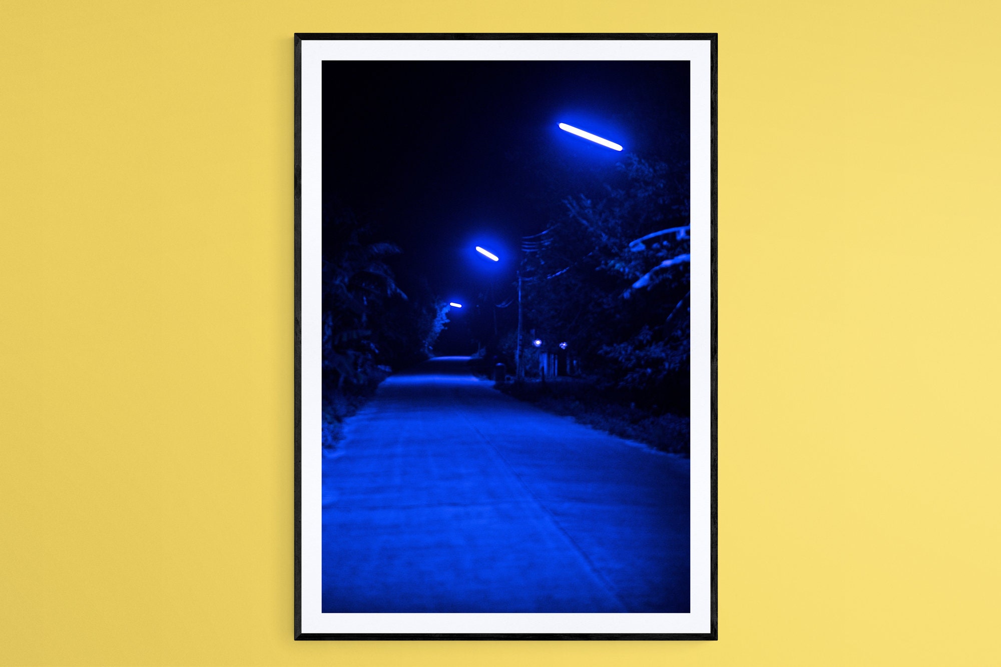 Dark Blue Road Neon Lights Wall Art Print Cyberpunk Wall - Etsy