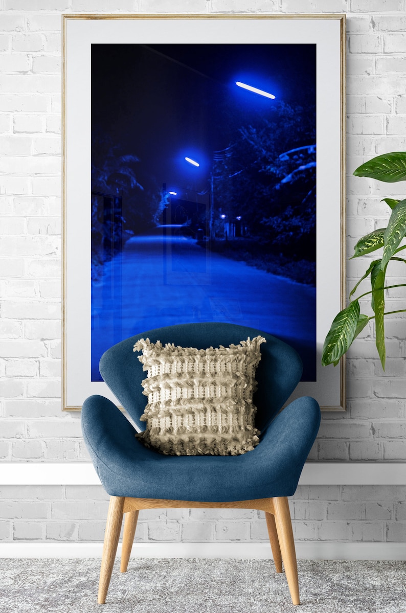 Dark Blue Road Neon Lights Wall Art Print Cyberpunk Wall - Etsy