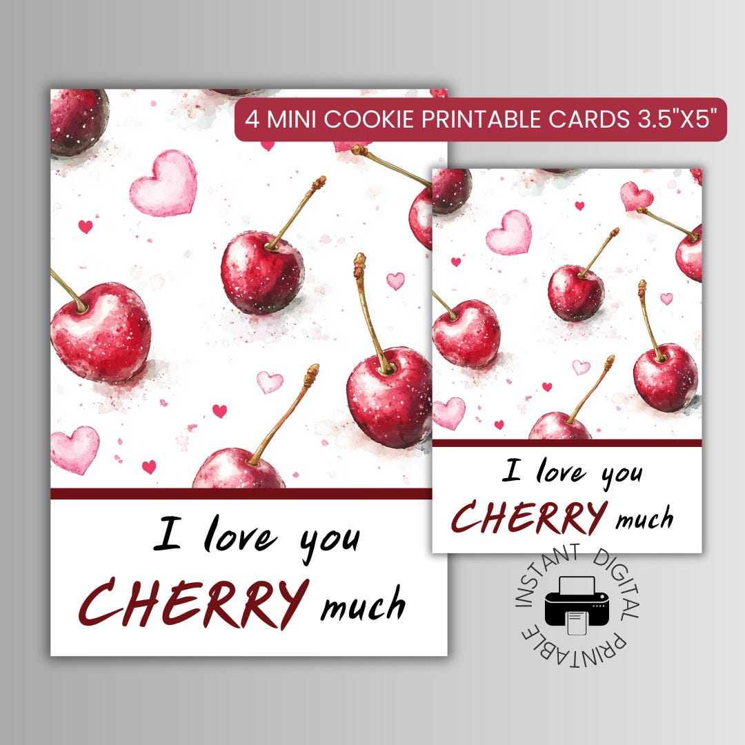 I Love You Cherry Much Mini Cookie Card Valentine's Cookie Printable ...