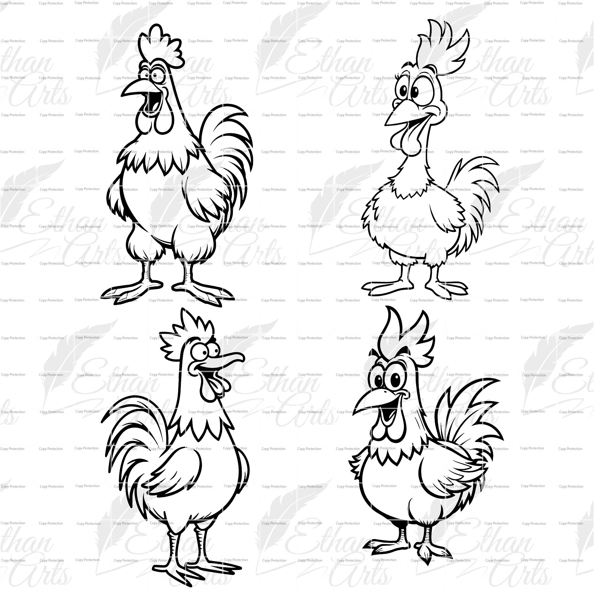 Funny Chicken Clipart: Rooster Silhouette Vector Bundle (SVG & PNG ...