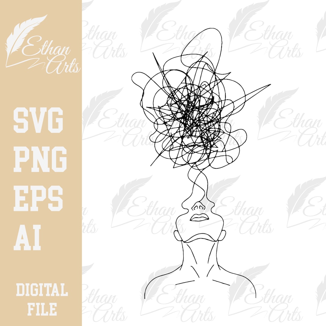 Confused Line Art Design SVG, PNG, EPS Digital Download| Mental Health ...