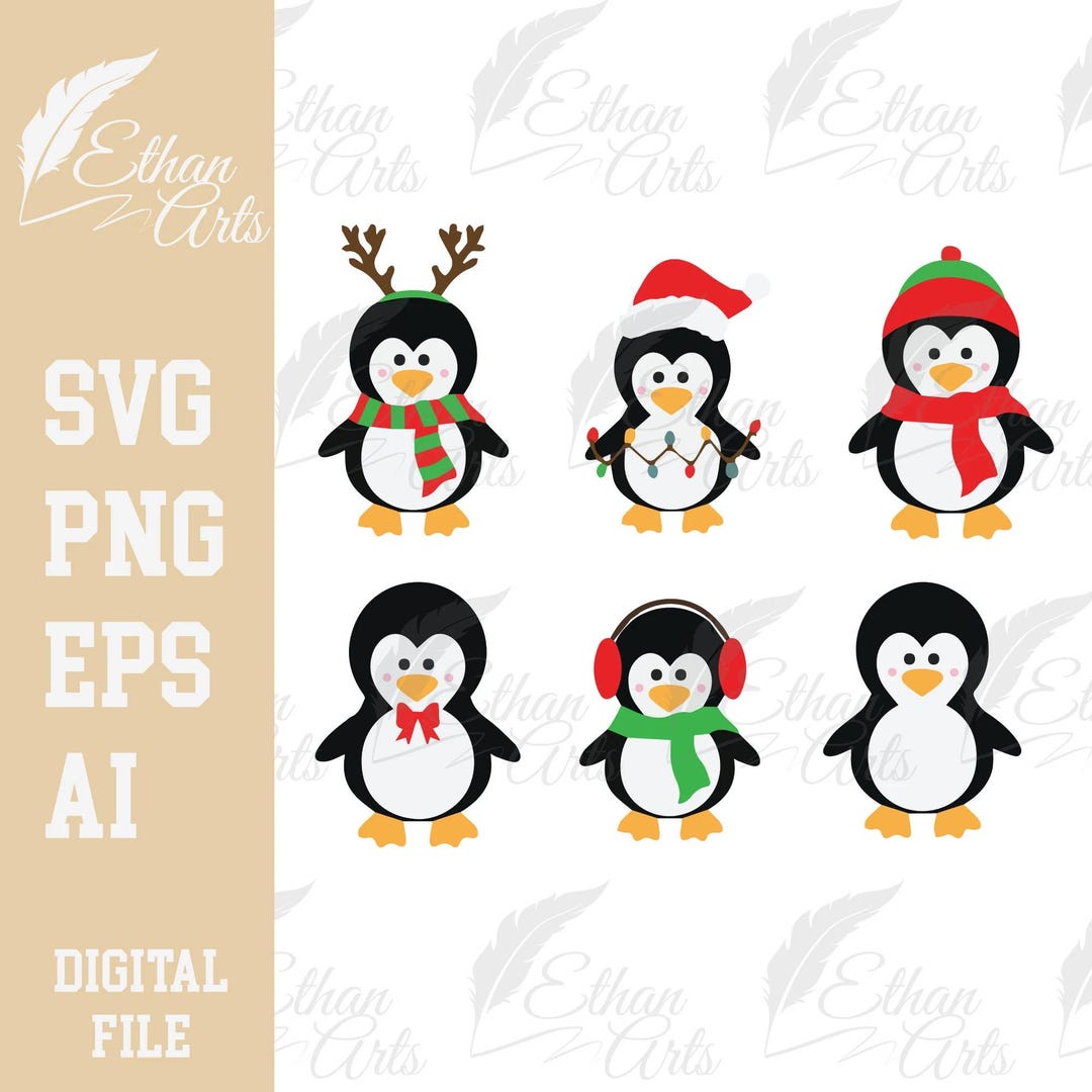 Christmas Penguins SVG PNG EPS | Cute Penguins Svg | Christmas Penguins ...
