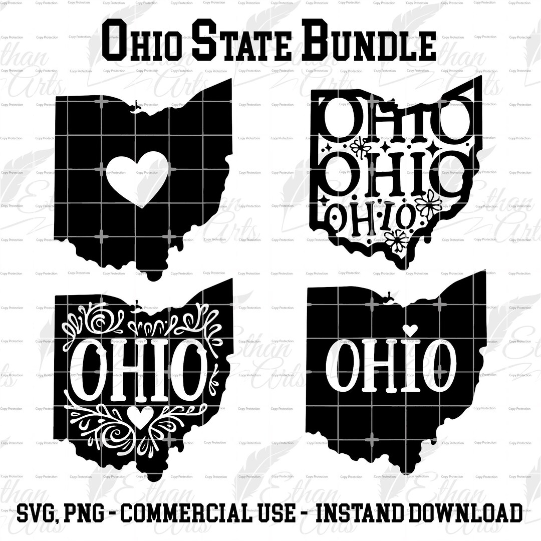 Ohio 4 Design Bundle State Silhouette & Outline Shapes SVG Digital ...