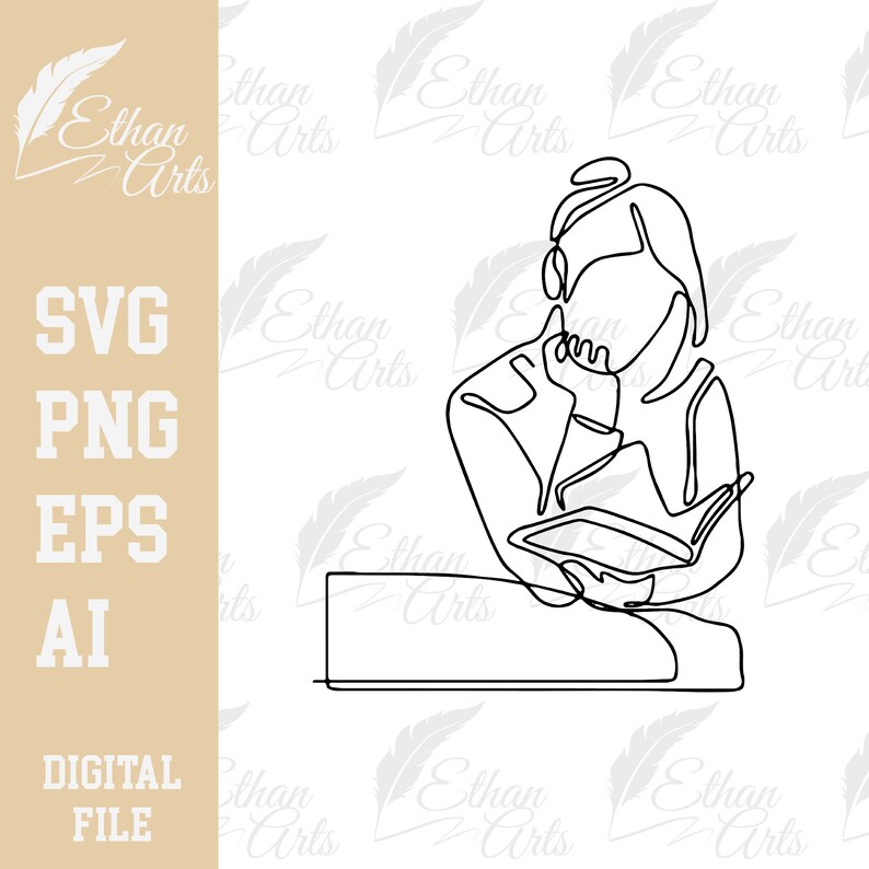 Reading Book 8 Minimal Elegant Line Art Bundle Digital Download SVG Cut File, Clip Art, Vector ...