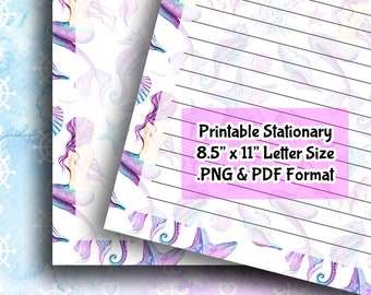 Pink MERMAIDS and Dolphins Printable Stationary Paper Bundle Digital ...
