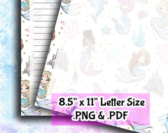 Pink MERMAIDS and Dolphins Printable Stationary Paper Bundle Digital ...