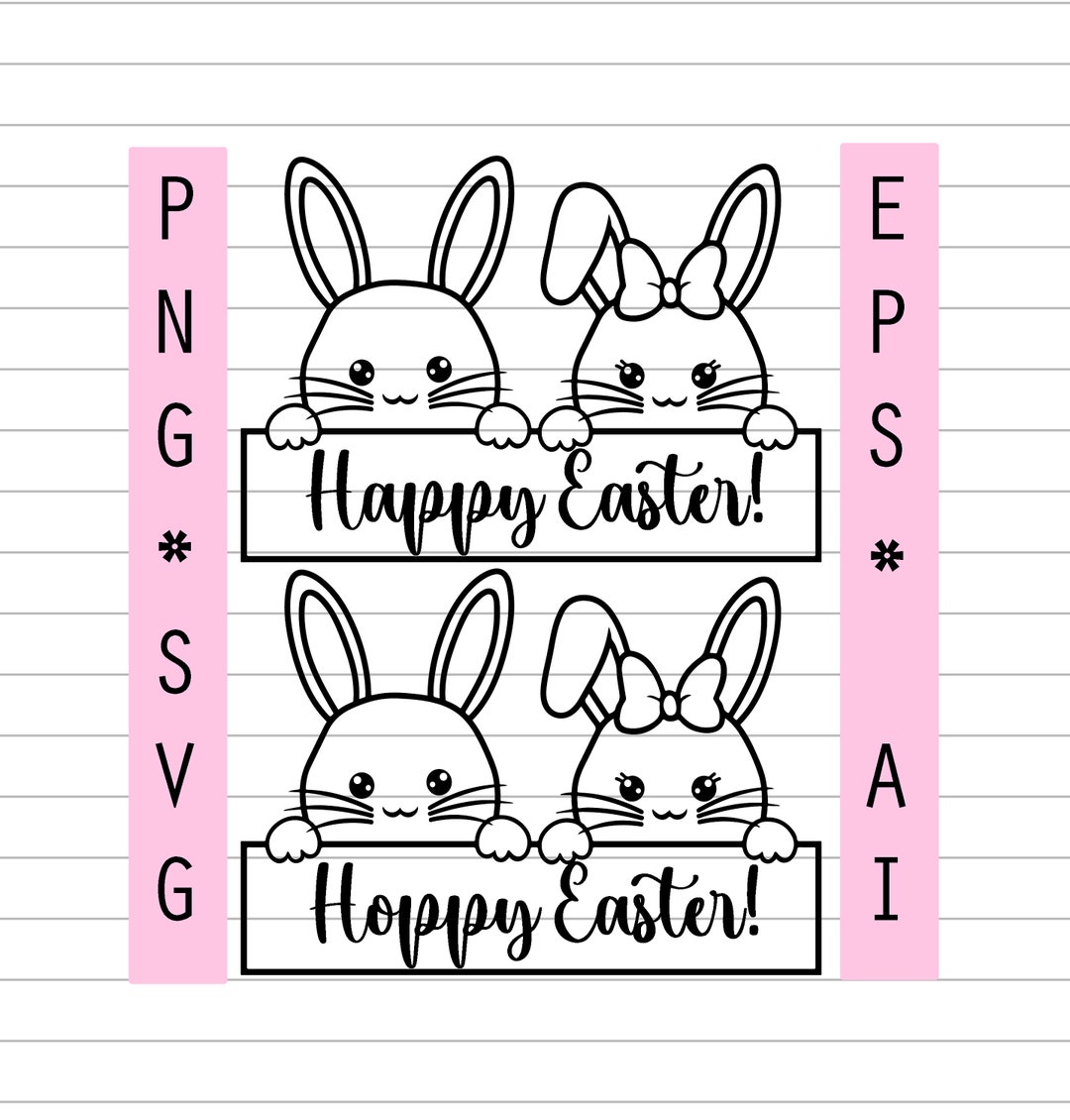 Happy Easter & Hoppy Easter Boy and Girl Bunny Digital Download - PNG ...