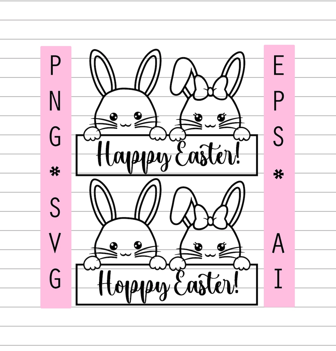 Happy Easter & Hoppy Easter Boy and Girl Bunny Digital Download - PNG ...