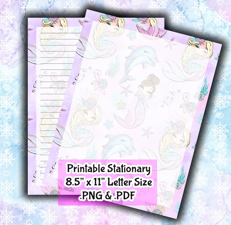 Pink MERMAIDS and Dolphins Printable Stationary Paper Bundle Digital ...