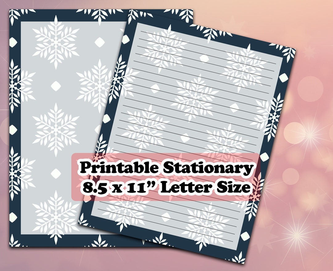Repeating Navy Snowflakes Printable Stationary Paper Bundle Digital ...