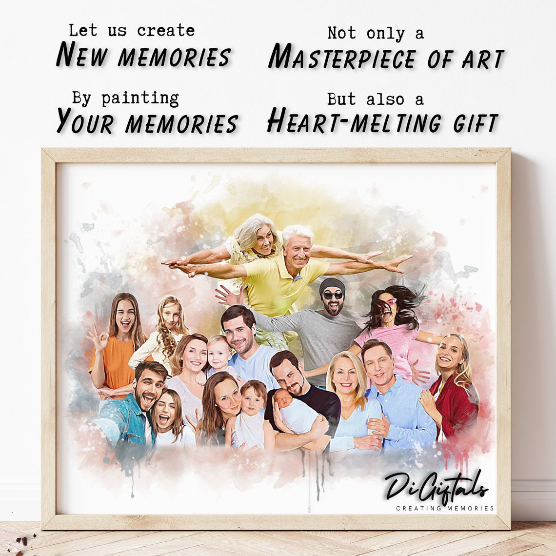 Combine Merge Photos, Custom Big Family Watercolor Portrait, Birthday ...