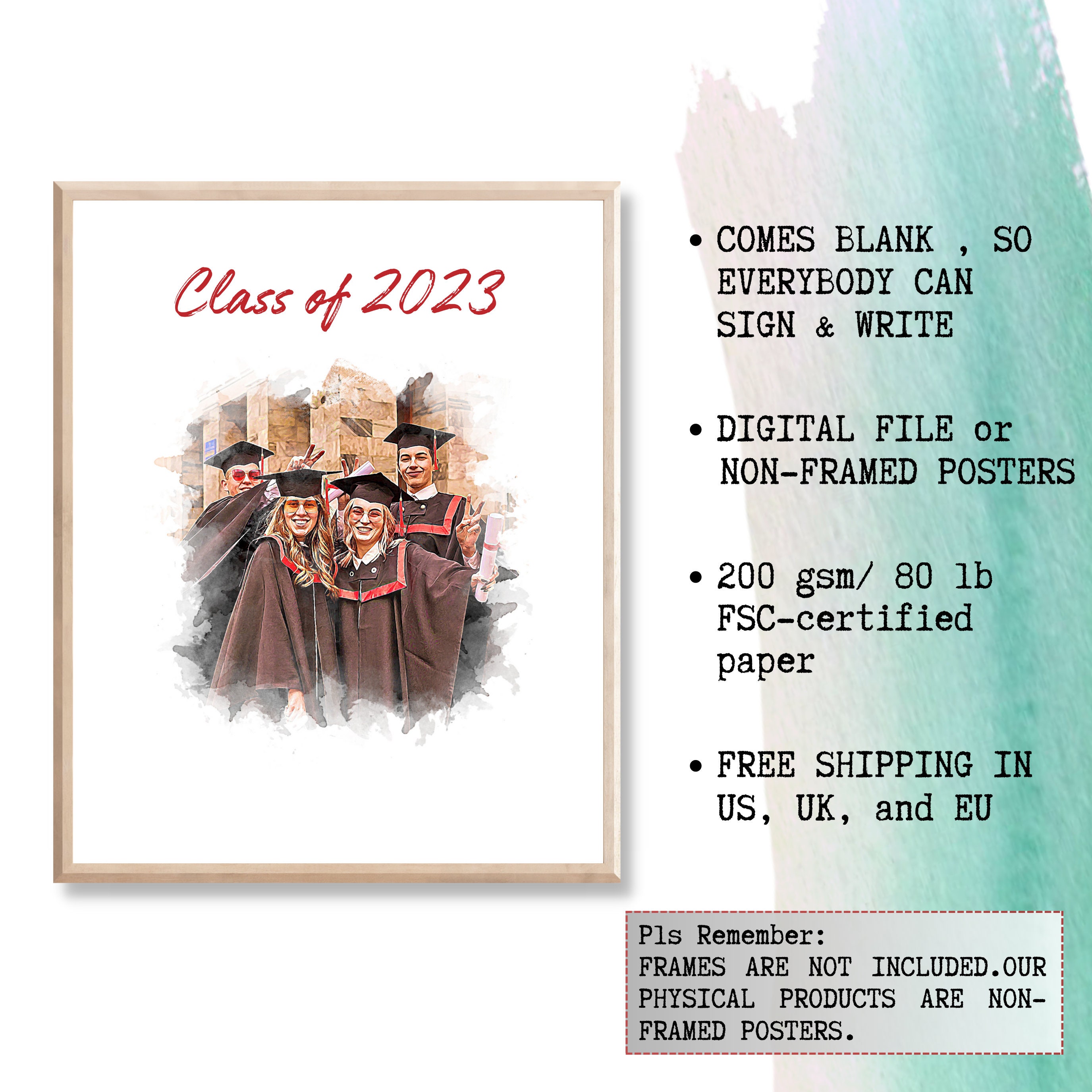 Signable Graduation Keepsake Poster, Graduation Gift, Custom Watercolor ...