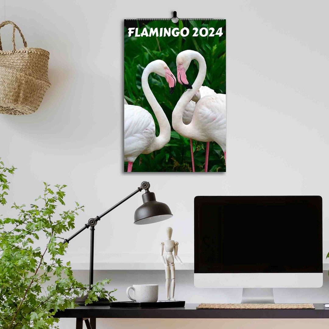 Flamingo Wall Calendar 2024, Flamingo Heart Shape, Calendar 2024, Gift ...